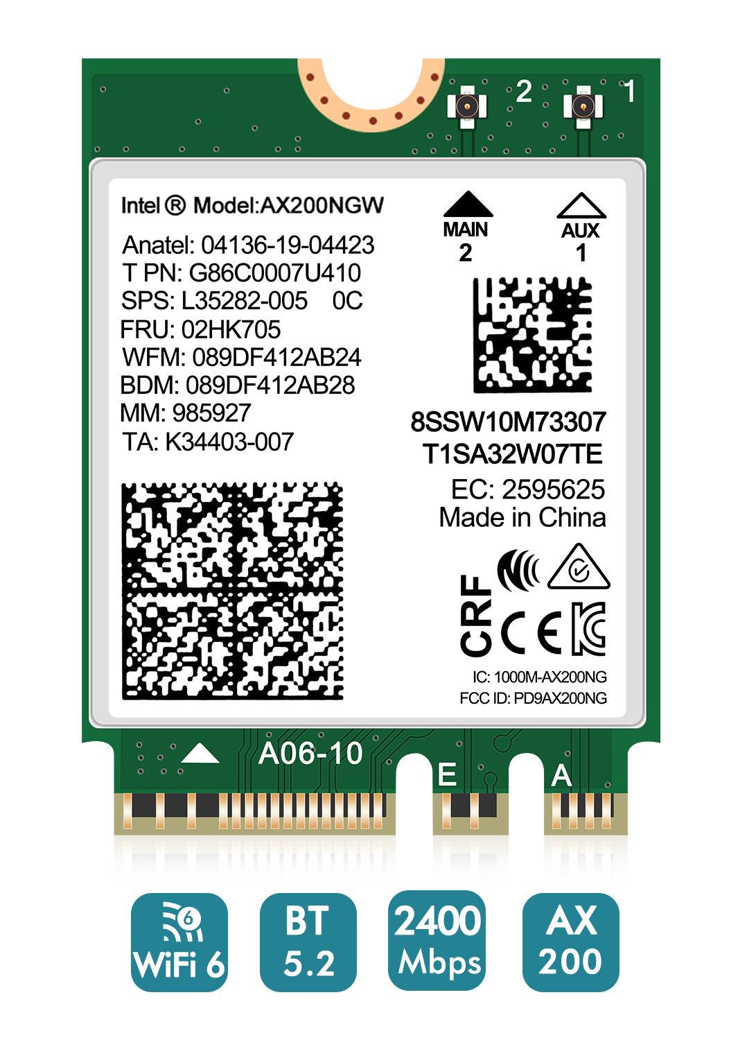 NICGIGA WiFi 6 Wireless Card Intel AX200 NGW, Bluetooth 5.2, 2400Mbps