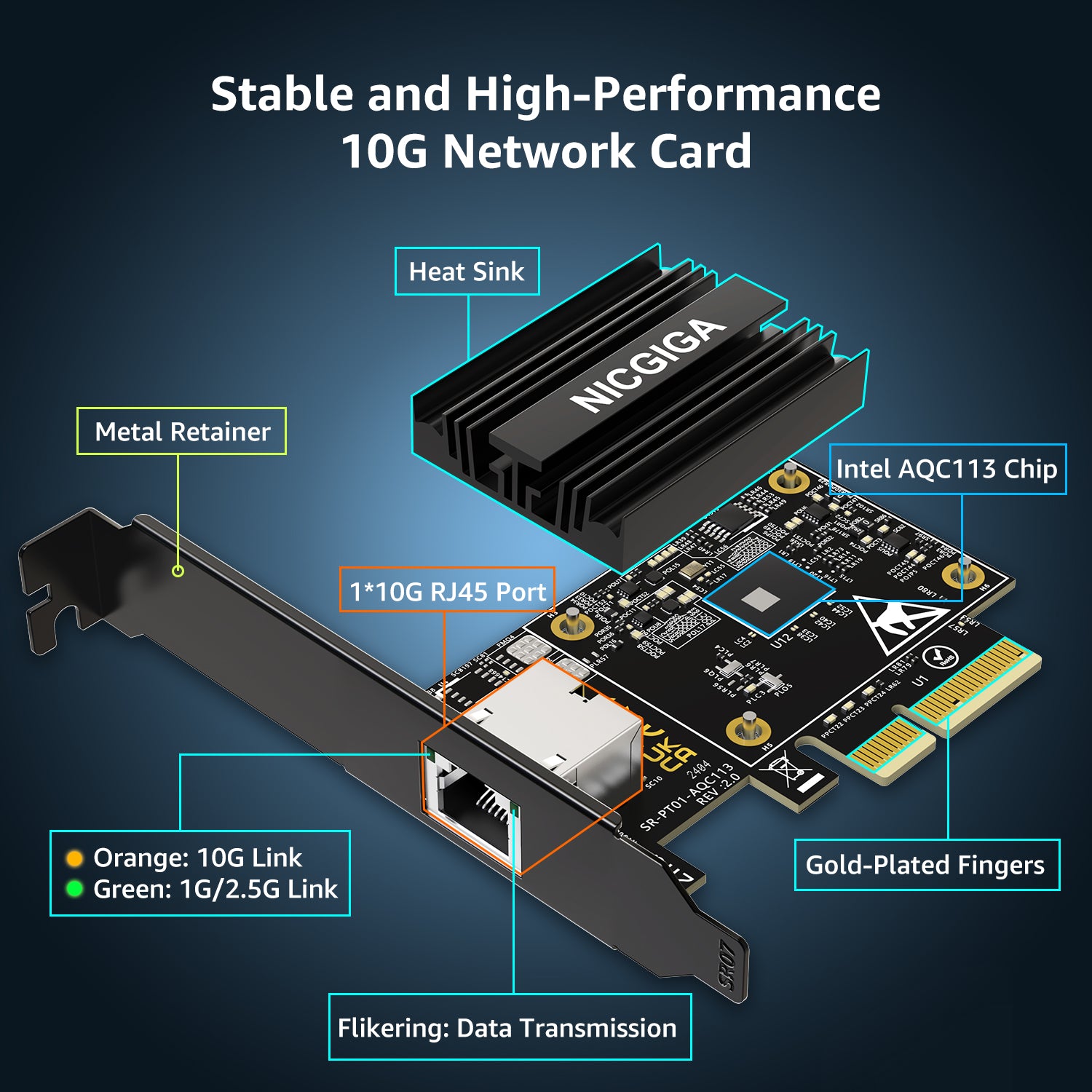 10G Base-T PCI-e Network Card, Marvell AQC113C Controller | NICGIGA