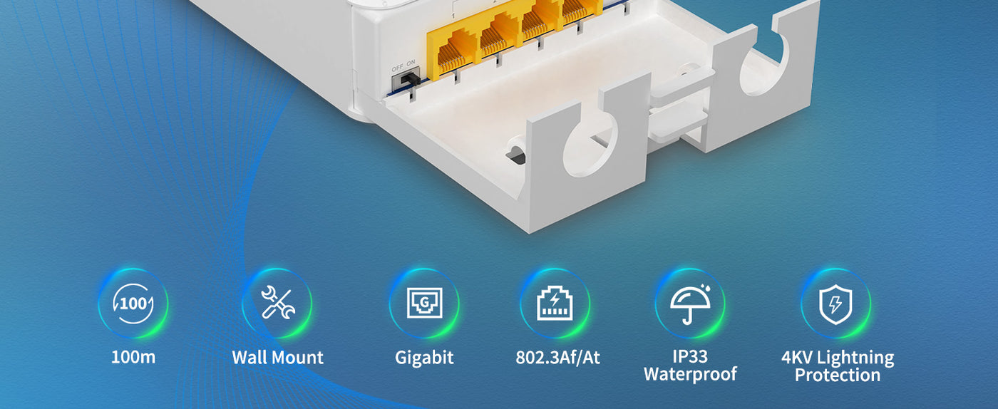 Outdoor Gigabit PoE Extender 1 in 3 Out, NICGIGA 4 Port PoE Repeater W