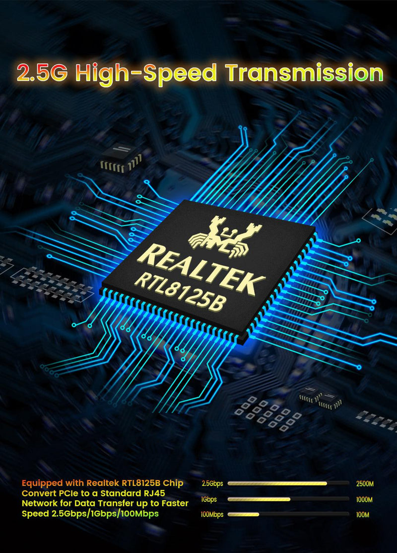 NICGIGA 2.5G Base-T PCIe Network Adapter, Realtek RTL8125B 2.5Gbps/1Gb