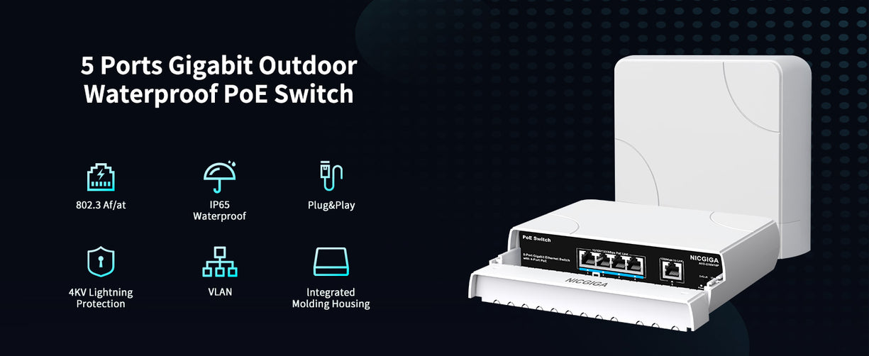 Outdoor Waterproof 4-Port Gigabit PoE Switch with 4 Port PoE+@78W + 10 ...