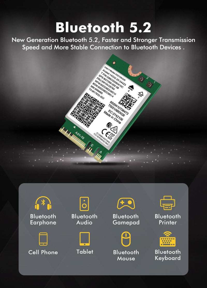 WiFi 6E Wireless Card Intel AX210 NGW Bluetooth 5.3 Tri-Band 5400Mbps ...