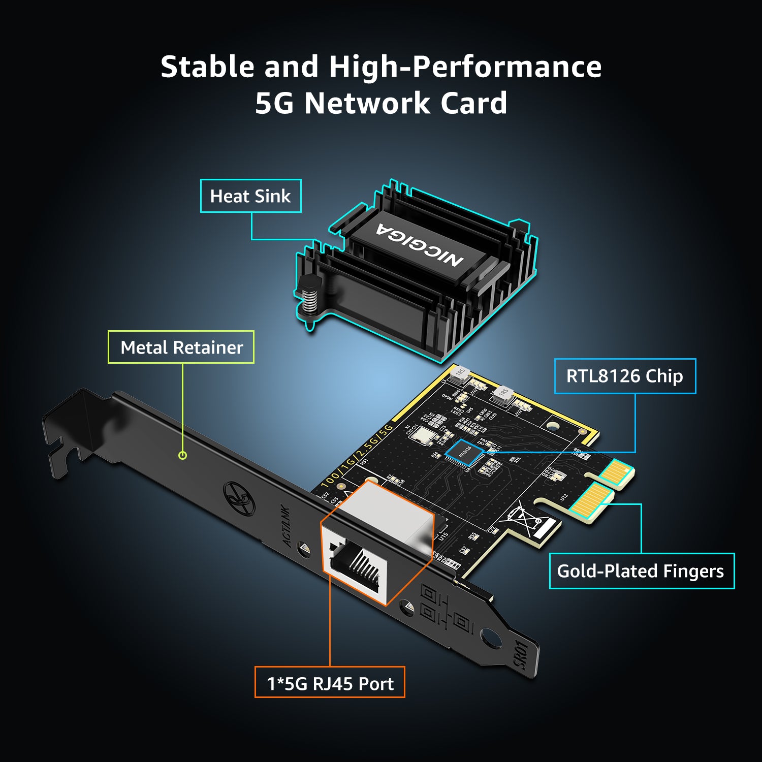 5Gb Base-T Network Card, Realtek RTL8126 Controller, NICGIGA 5G PCIe E