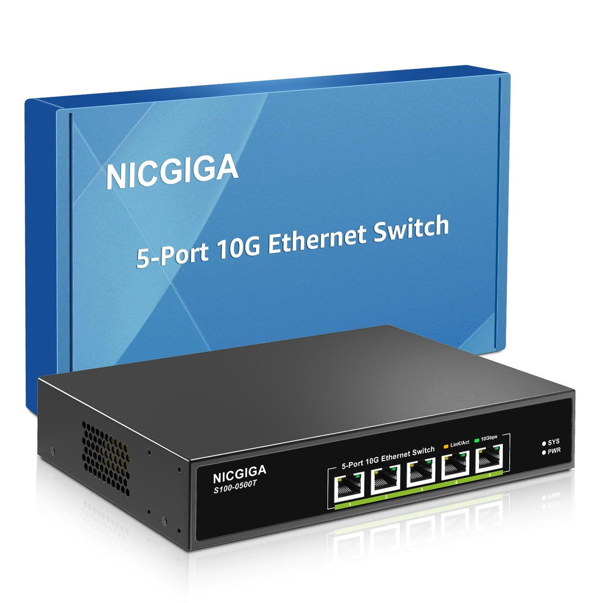 5 Port 10G Ethernet Switch Unmanaged,with 5X 10Gb Base-T RJ45 Ports, N ...