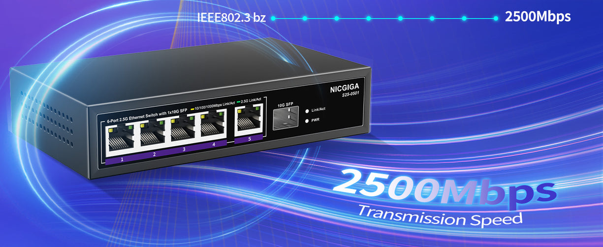 NICGIGA 5 Port 2.5G Ethernet Switch with 10G SFP Uplink, Unmanaged 2.5