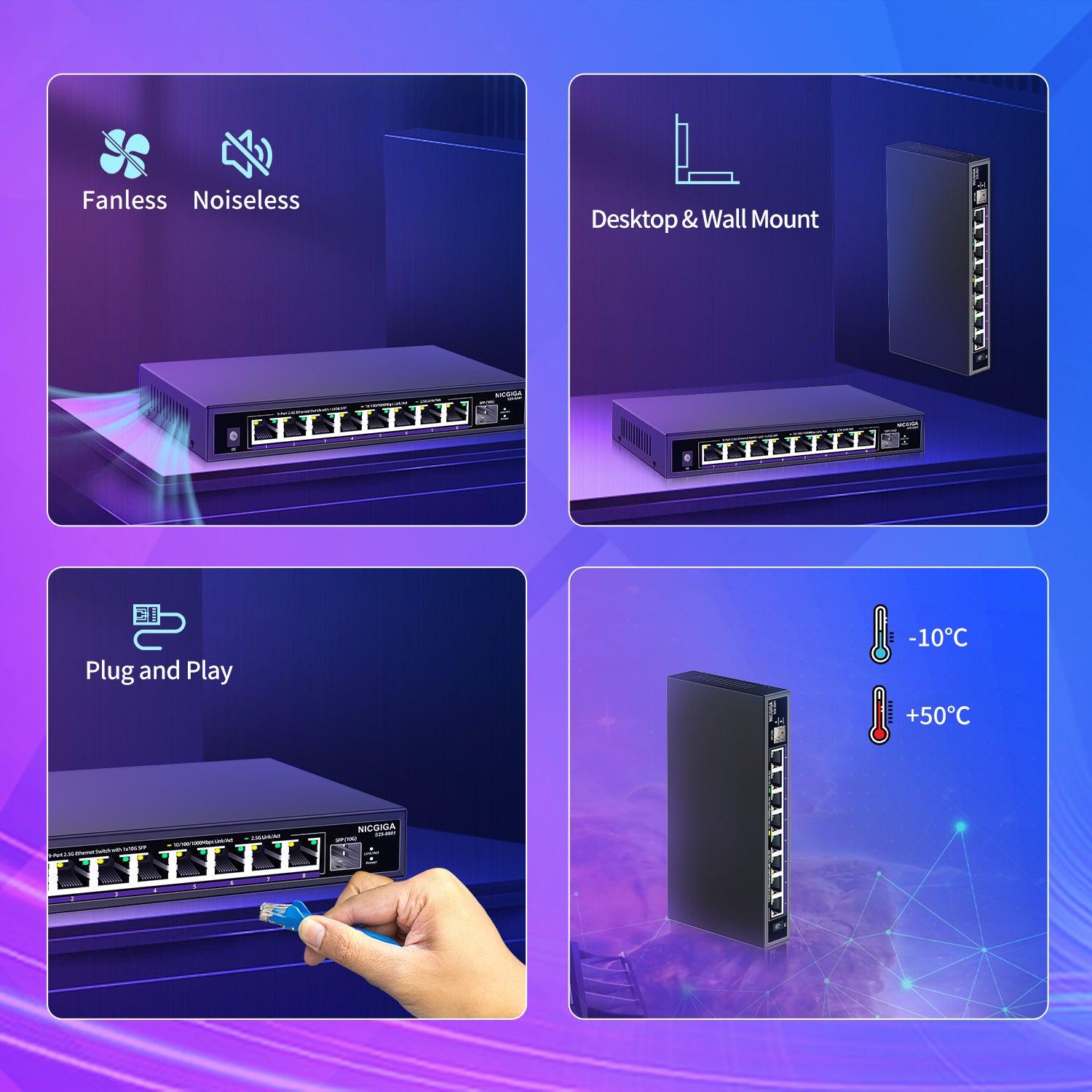 8 Port 2.5G Ethernet Switch with 10G SFP Uplink, NICGIGA Unmanaged 2.5
