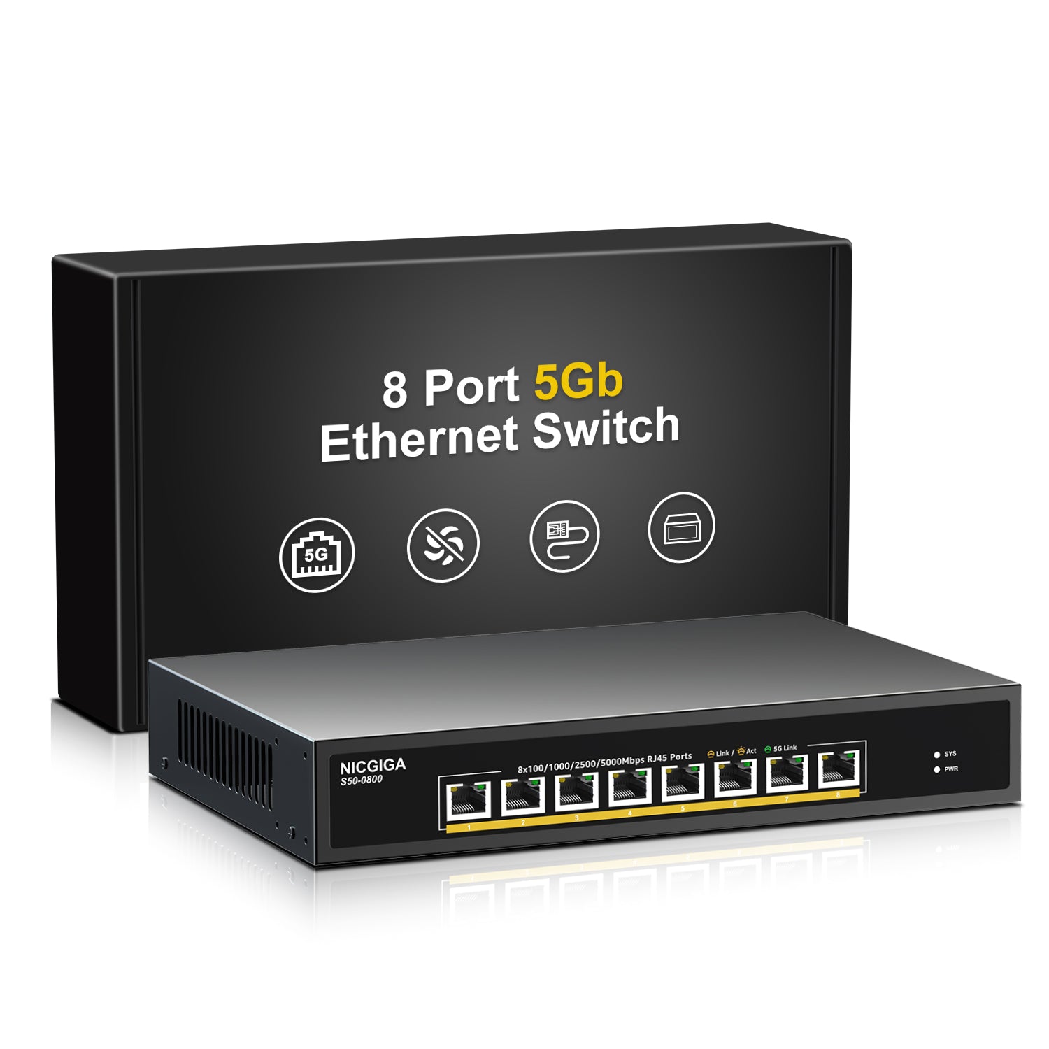 8-Port 5Gb Ethernet Switch Unmanaged丨Multi Gigabit Switch - NICGIGA
