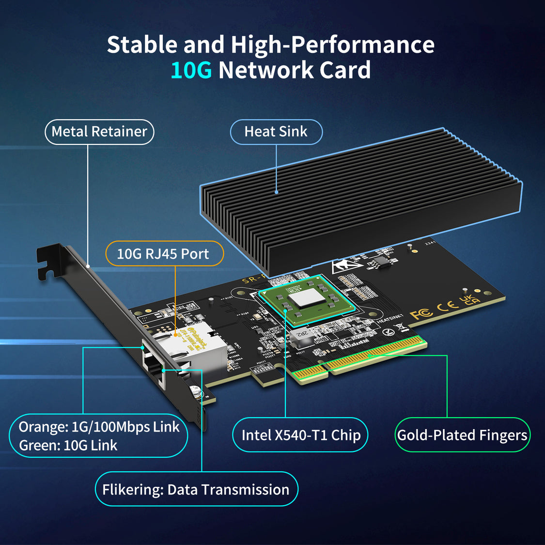 10Gb Base-T PCI-e Network Card, Intel X540-T1 Controller, NICGIGA 10Gb