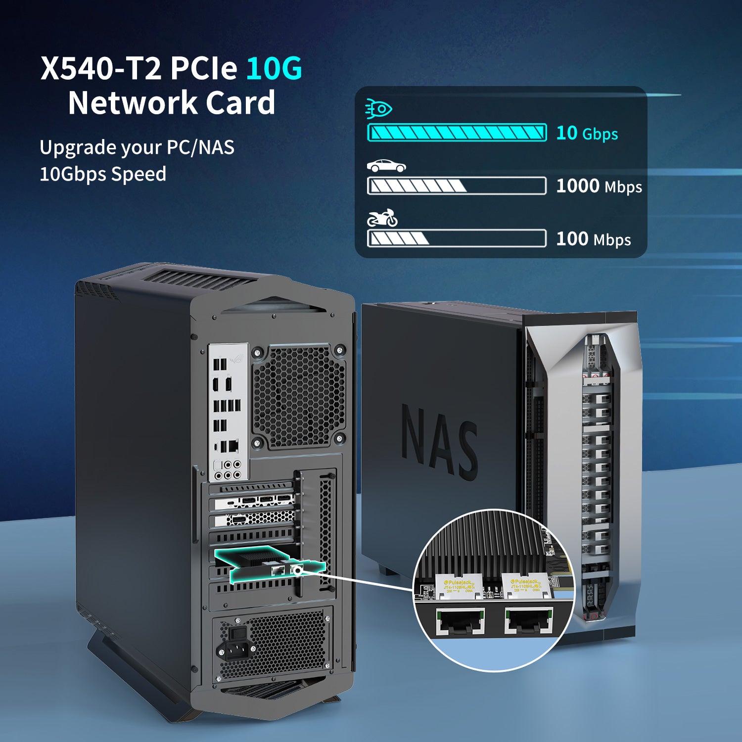 10Gb Dual LAN Base-T PCI-e Network Card, Intel X540 Controller, NICGIG ...