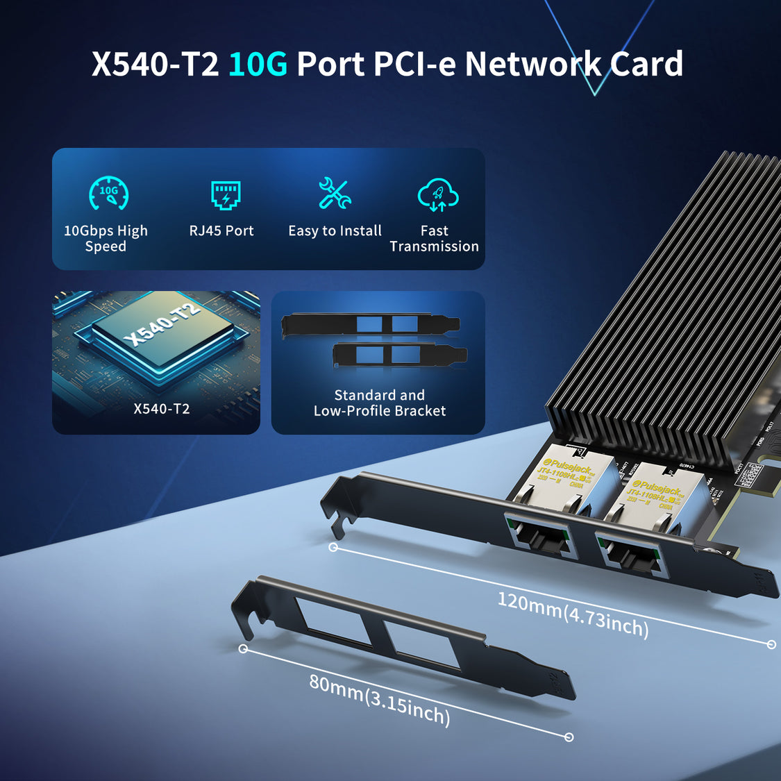 10Gb Dual LAN Base-T PCI-e Network Card, Intel X540 Controller, NICGIG ...